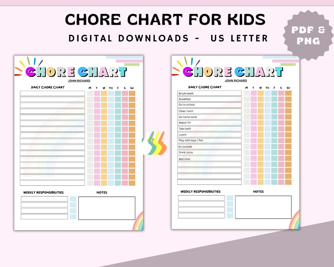 Customizable Chore Chart for Kids, Edit and Personalize Kids Chores ...