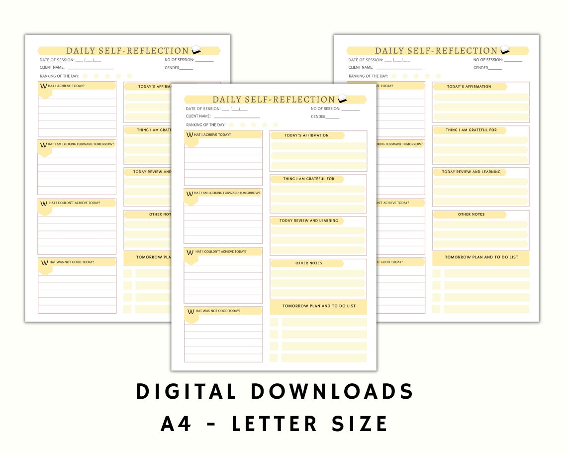 Self-reflection Note Therapist Paperwork Psychotherapy - Etsy