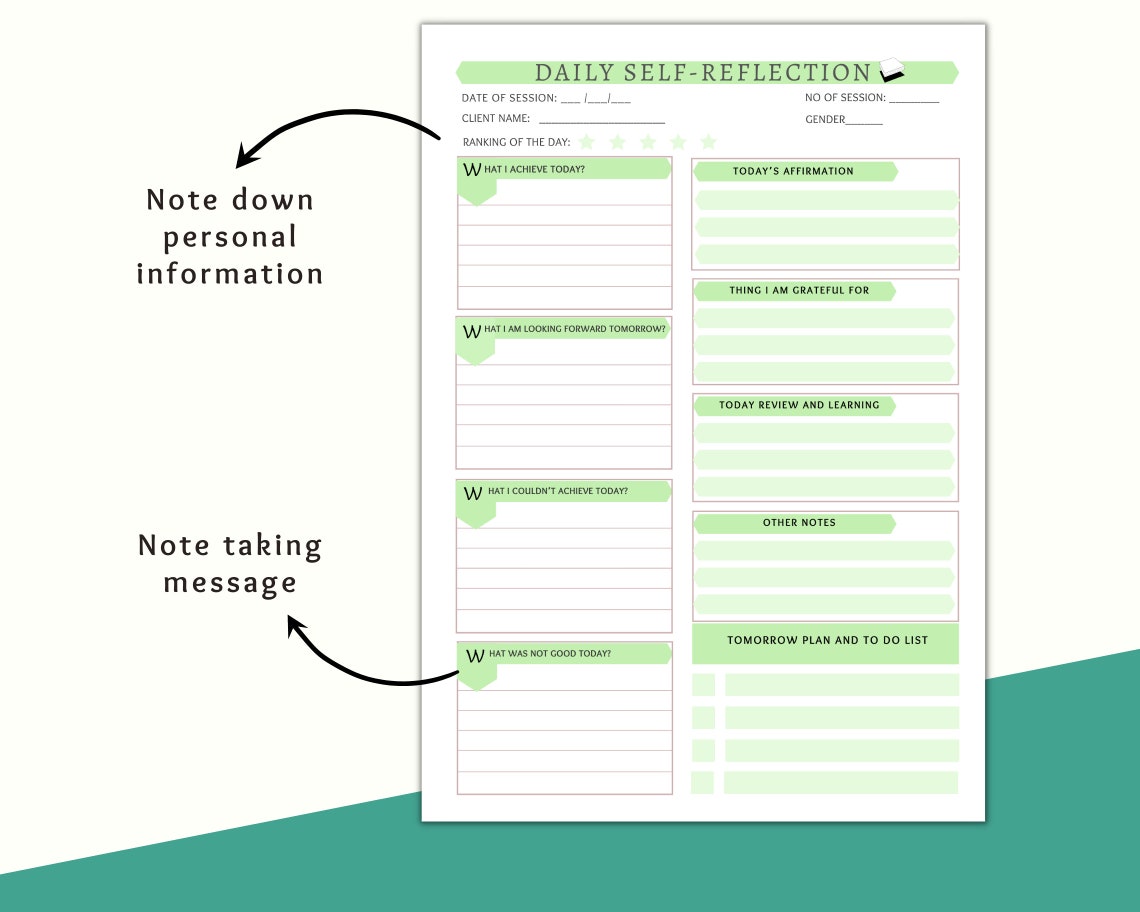 Daily Self Reflection Template, Reflection Daily Journal Notes, Daily ...