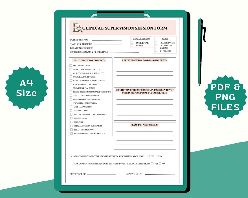 Clinical Supervision Forms Bundle: Summary Log, Session Form (printable ...