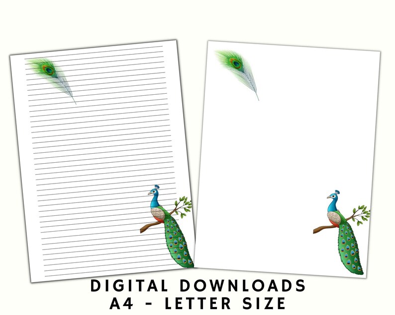 Printable Stationery Writing Letterhead, Printable Green Peacock ...
