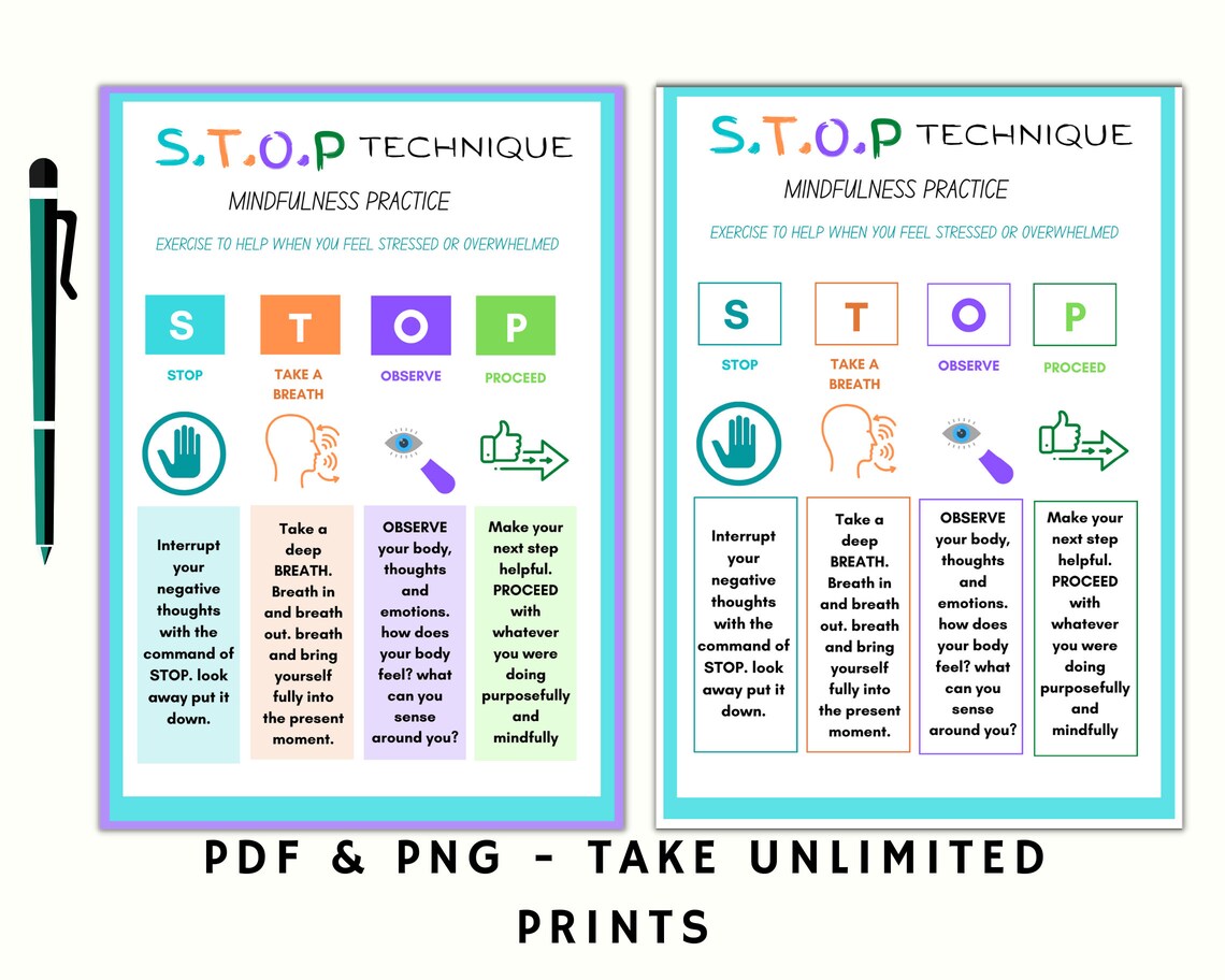 STOP Mindfulness Practice Template Improve Immune Function Improve ...