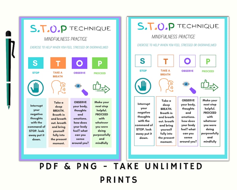 STOP Mindfulness Practice Template Improve Immune Function Improve ...