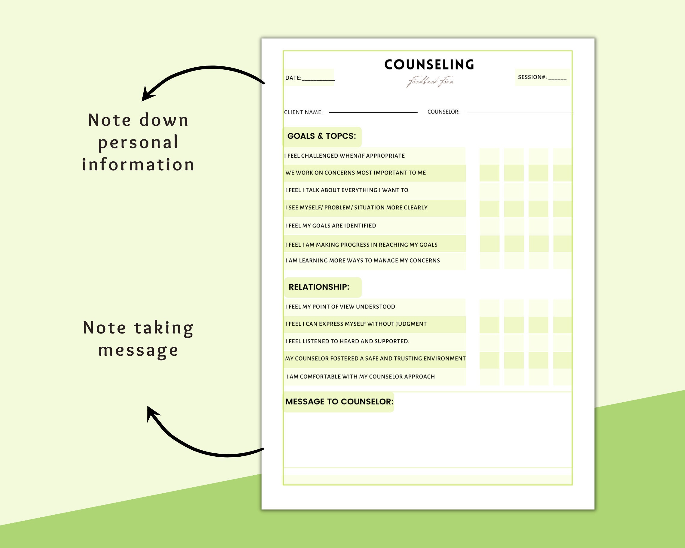 Counseling Feedback Form (green), Counseling Review Form, Opinions From ...