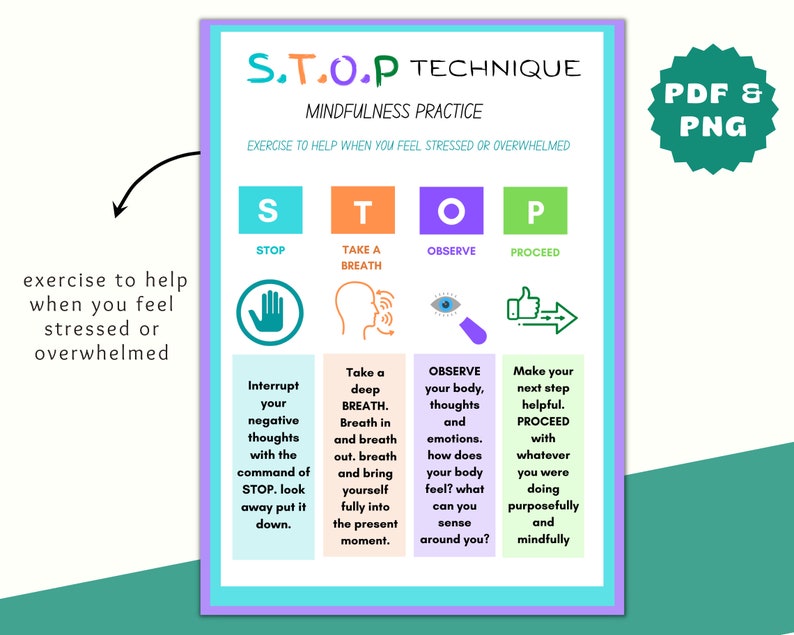 STOP Mindfulness Practice Template Improve Immune Function Improve ...