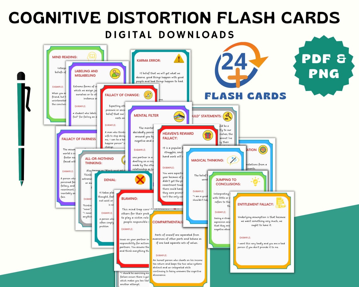 Anxiety Relief, Cognitive Distortion Flash Cards, Coping Strategy Cards ...