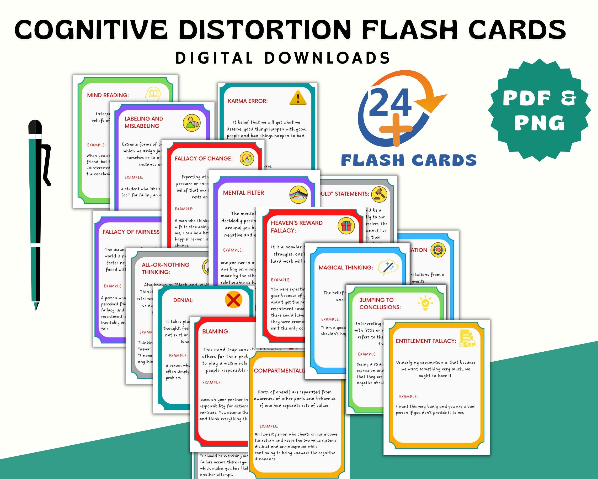 Anxiety Relief, Cognitive Distortion Flash Cards, Coping Strategy Cards ...