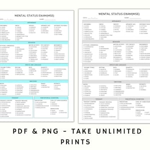 Mental Status Exam, MSE Reports Worksheet, MSE Observations for Patient ...