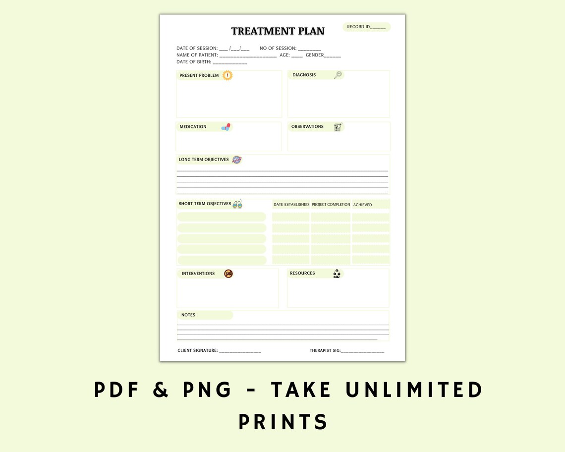 Printable Treatment Plan Template: Social Worker Client Documentation (PDF) - Etsy