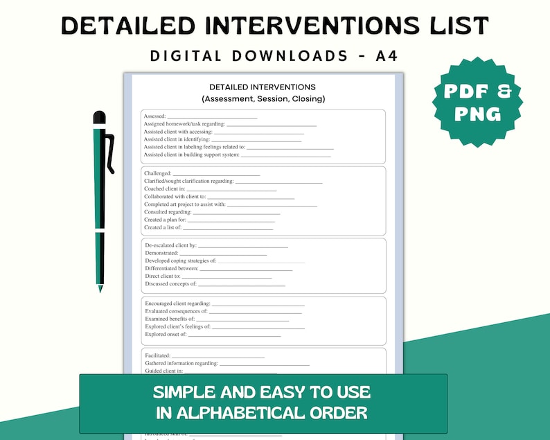 Therapy Intervention List: Clinical Terms Cheat Sheet (digital Download ...