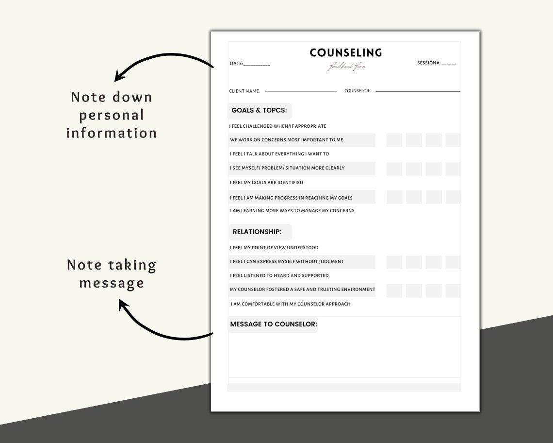 Counseling Feedback Form (gray), Counseling Review Form, Client ...