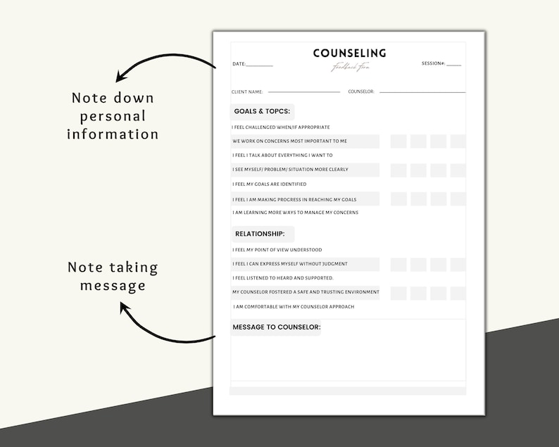 Counseling Feedback Form (gray), Counseling Review Form, Client ...
