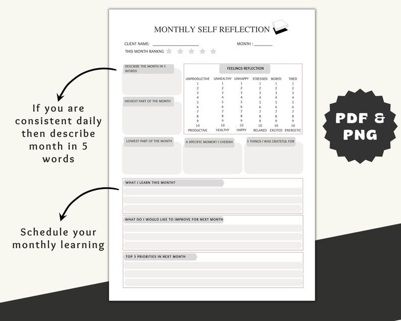 Monthly Self-reflection Planner Personal Growth - Etsy