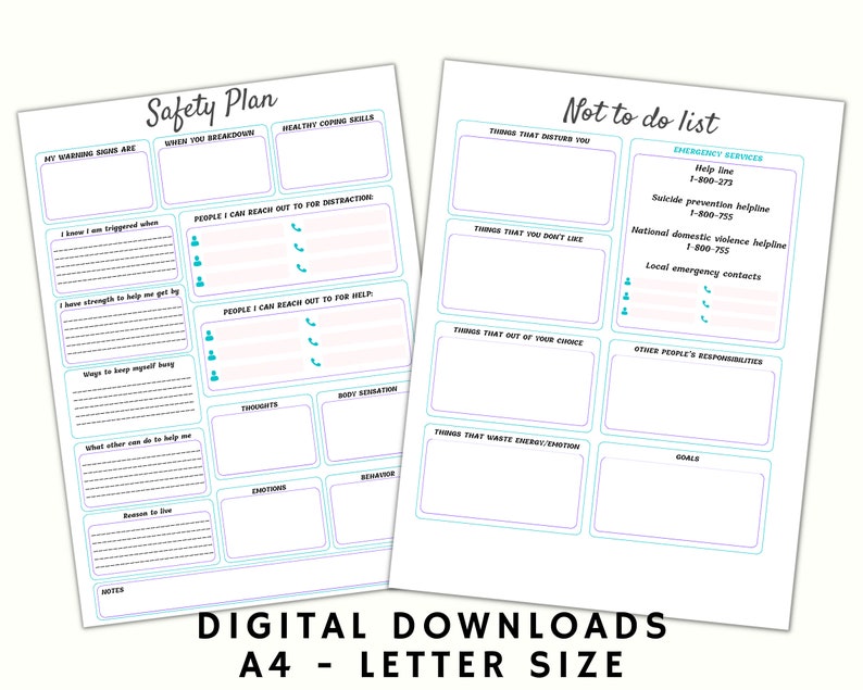 Safety Plan and Not to Do List, Not to Do Checklist, Instant Download ...