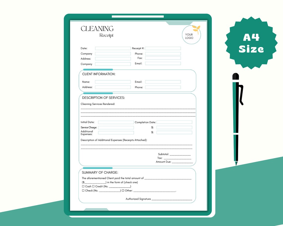 Cleaning Client Receipt Template, Client Receipt Digital Template ...