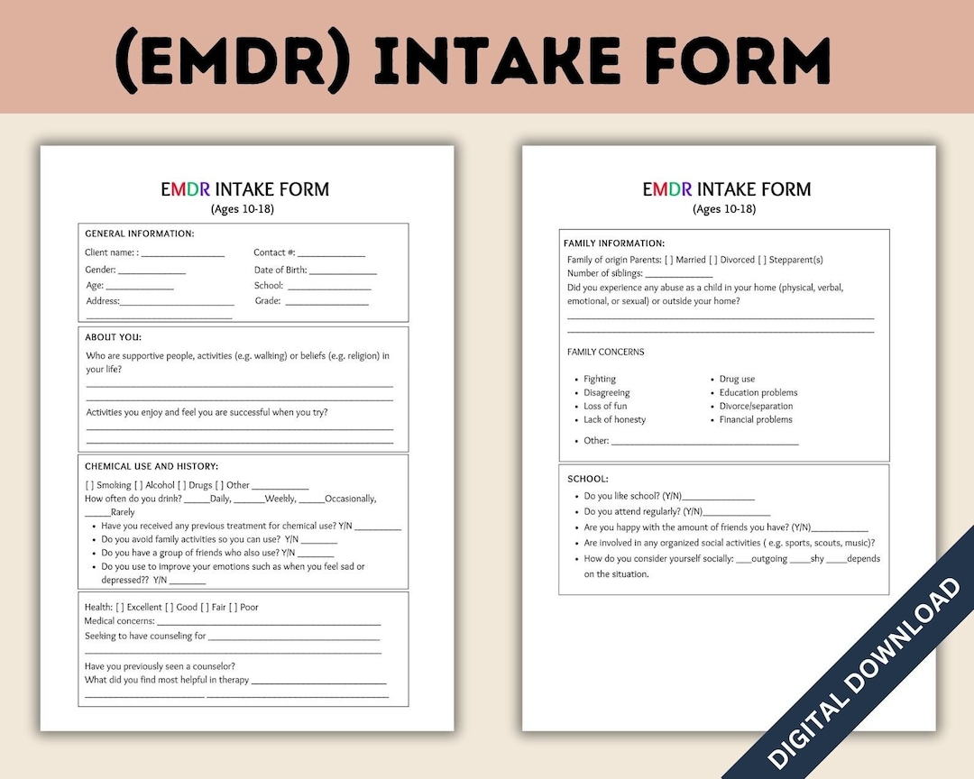 EMDR Client Intake Form (ages 10-18) (printable PDF) - Etsy