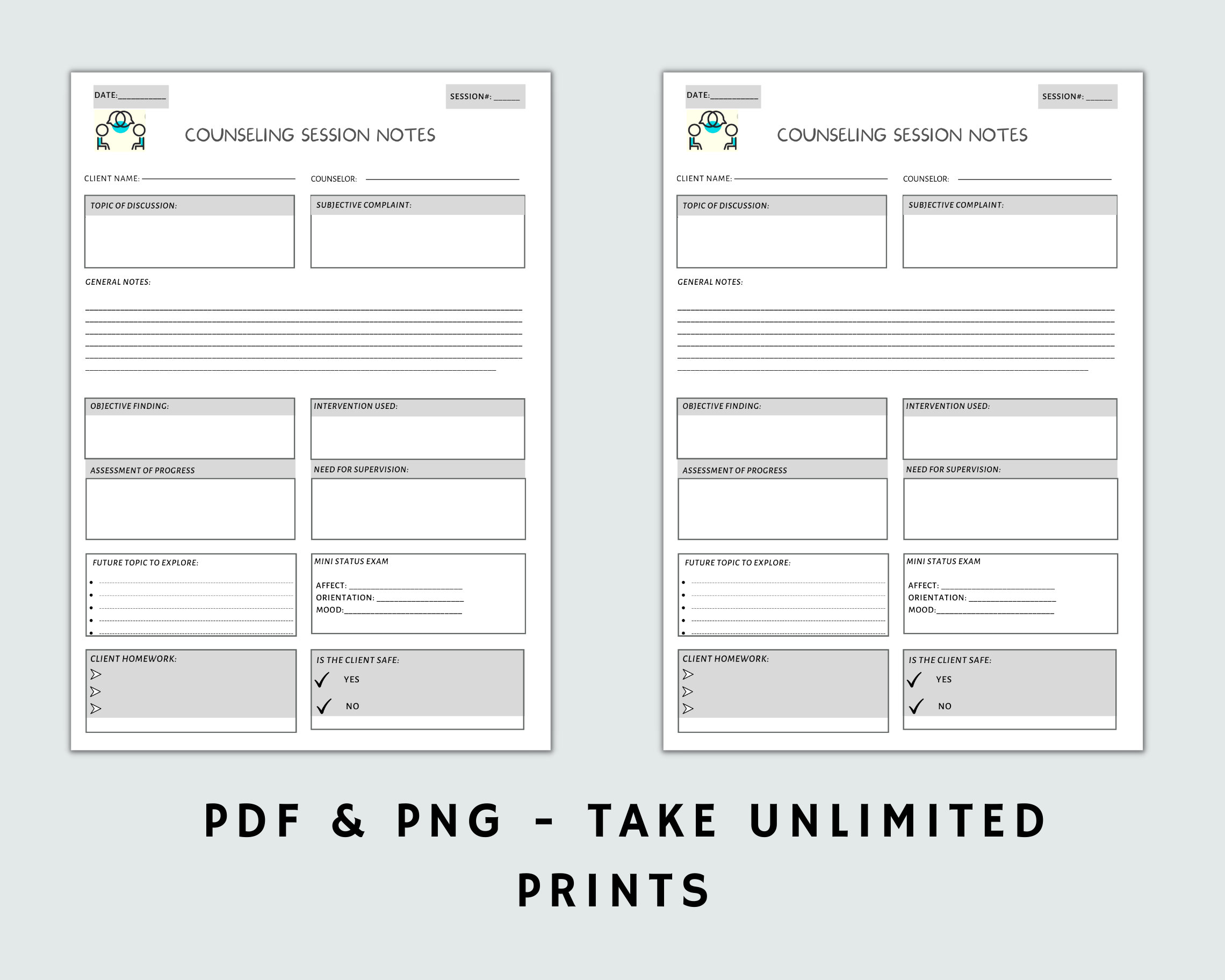 Counselling Session Notes Form (gray), Therapists Printable, Progress ...
