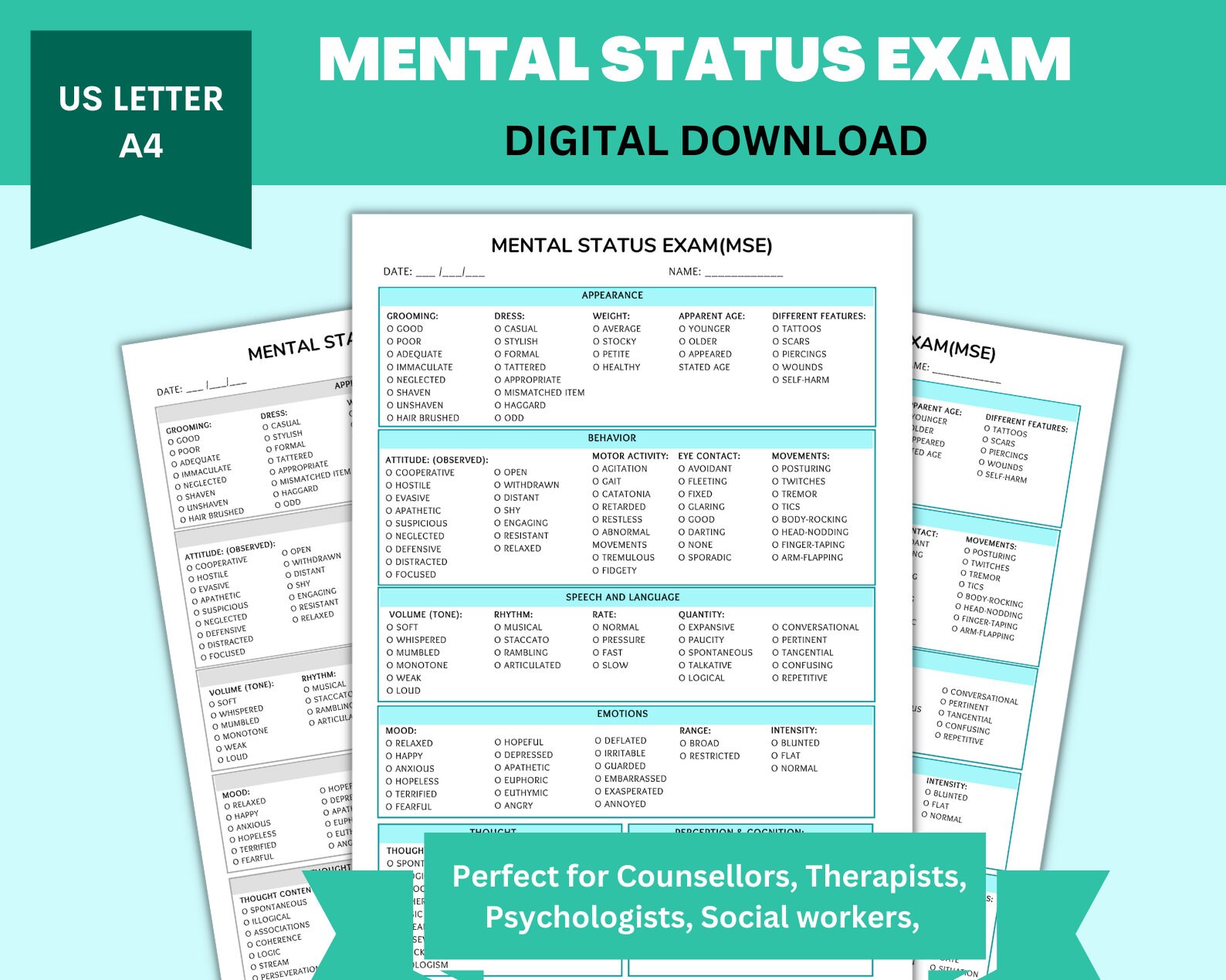 Mental Status Exam (MSE) Cheat Sheet - Therapy & Counseling Forms ...