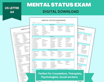 Mental Status Exam, MSE Cheat Sheet, Fillable Therapy Forms, Intake ...