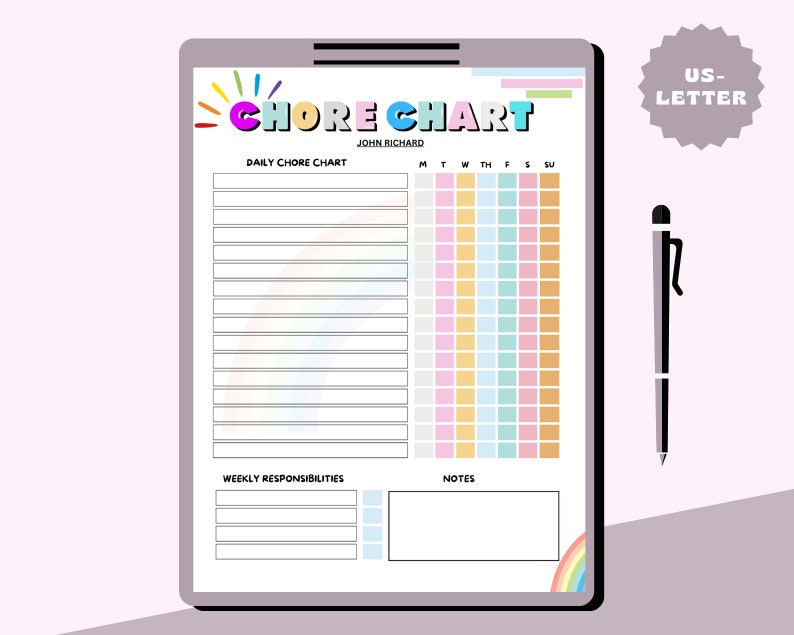 Customizable Chore Chart for Kids, Edit and Personalize Kids Chores ...