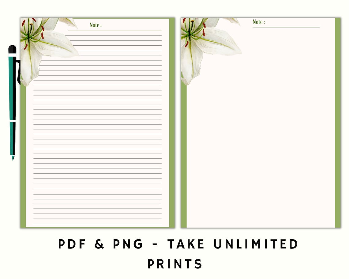 Printable Writing Letter Papers Green Floral Stationery - Etsy