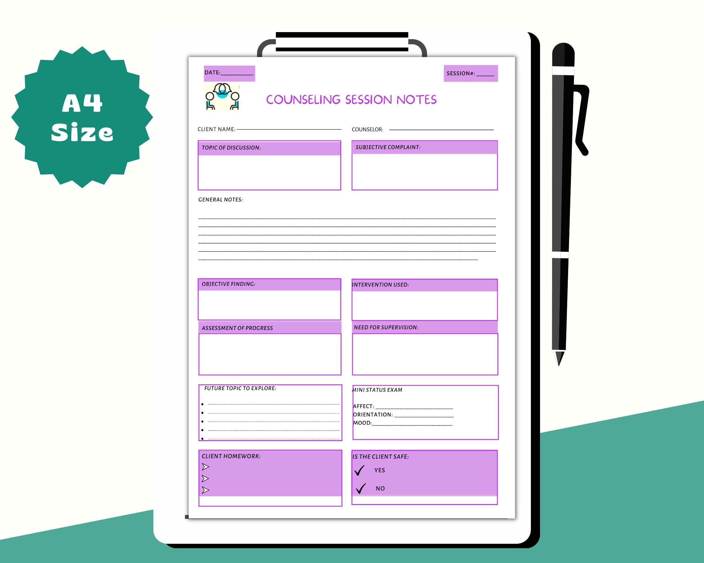 Counseling Session Notes Template: Therapist Printable (PDF & PNG) - Etsy