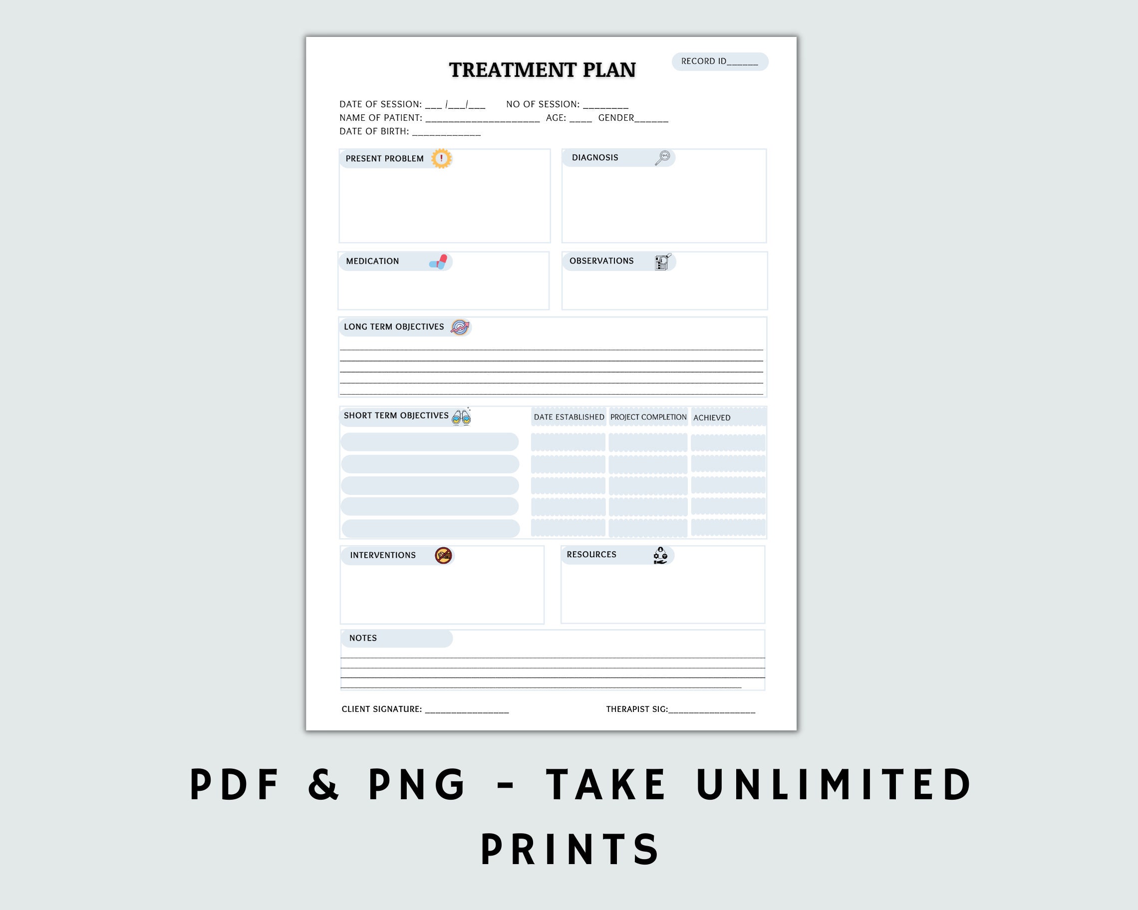 Treatment Plan (yellow), Treatment Plans, Printable Treatment Templates ...