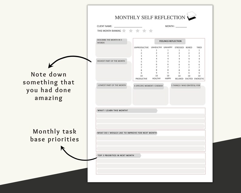 Monthly Self-reflection Planner Personal Growth - Etsy