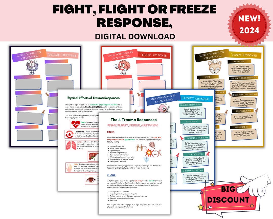 Fight Flight Freeze Fawn Therapy Worksheets, the 4 Trauma Responses ...