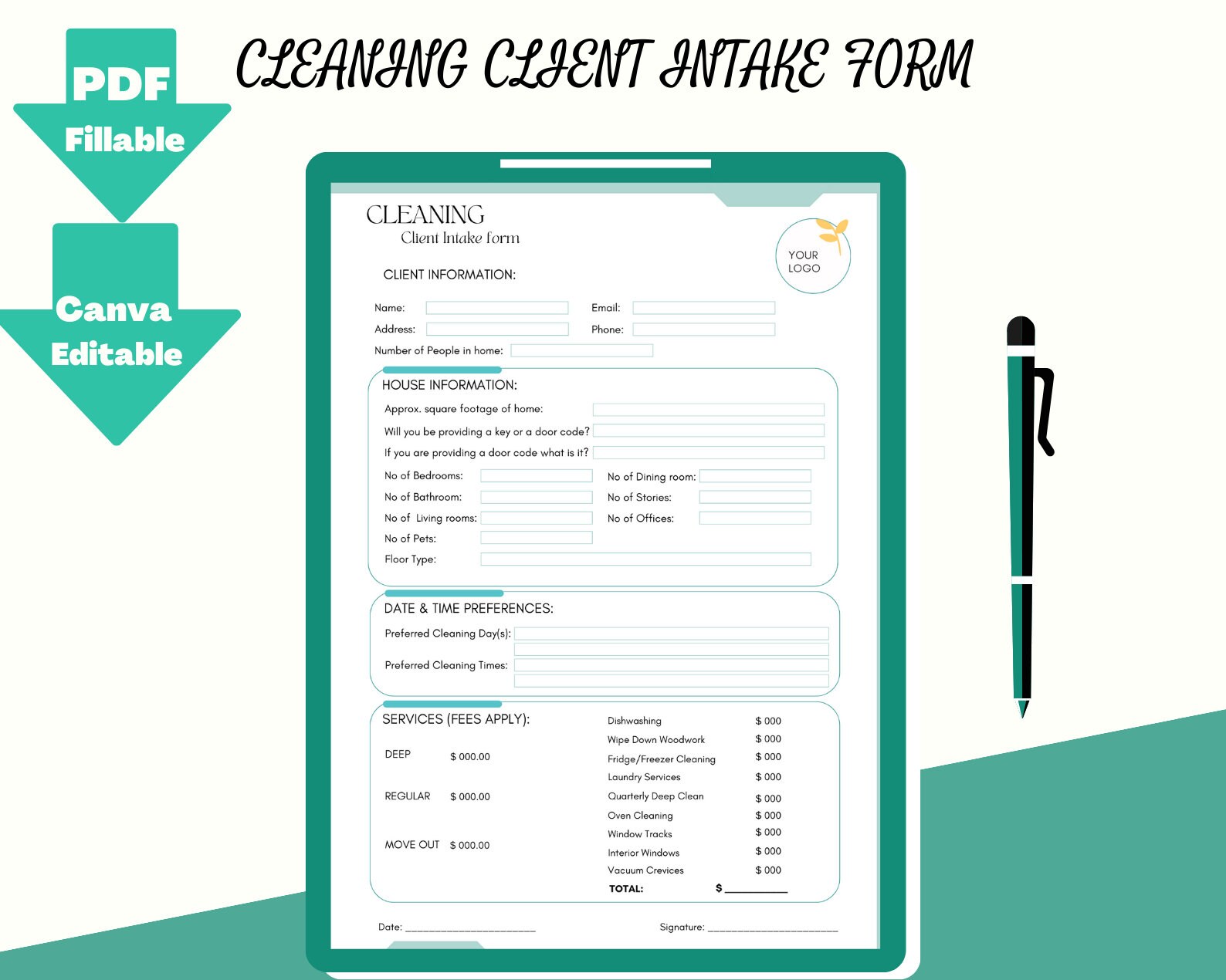Cleaning Services Contract Forms Mega Bundle Template, Editable With ...