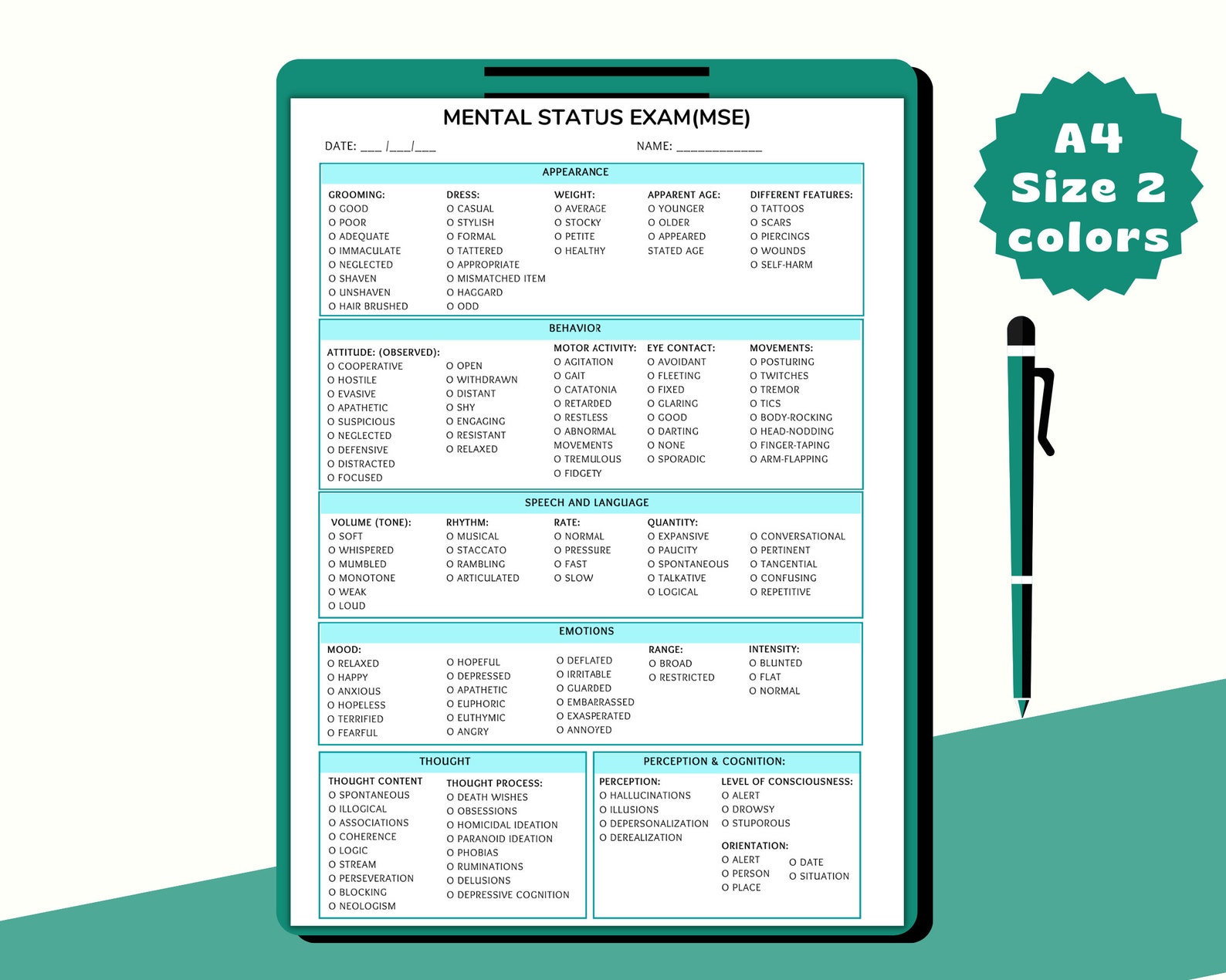 Mental Status Exam Template: MSE Report Worksheet (PDF & PNG) - Etsy