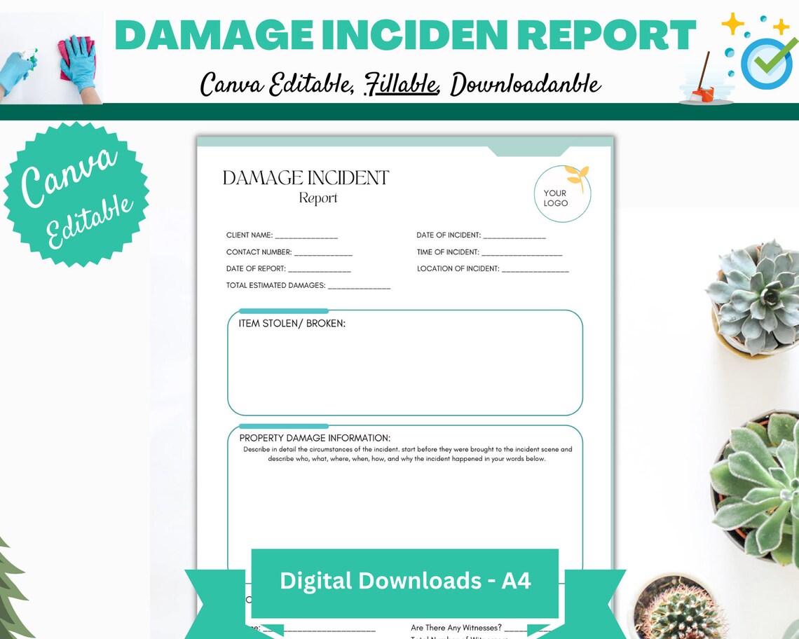 Damage Incident Report Template, Digital Report Template, Editable in ...