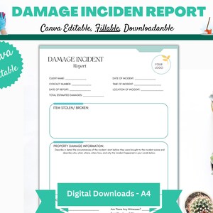 Damage Incident Report Template, Digital Report Template, Editable in ...