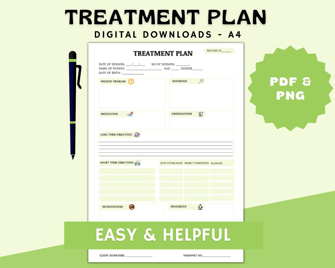 Printable Treatment Plan Template: Social Worker Client Documentation ...