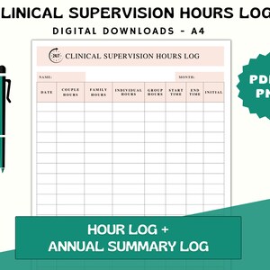 Clinical Supervision Form and Hours Log & Annual Summary, Assessment ...