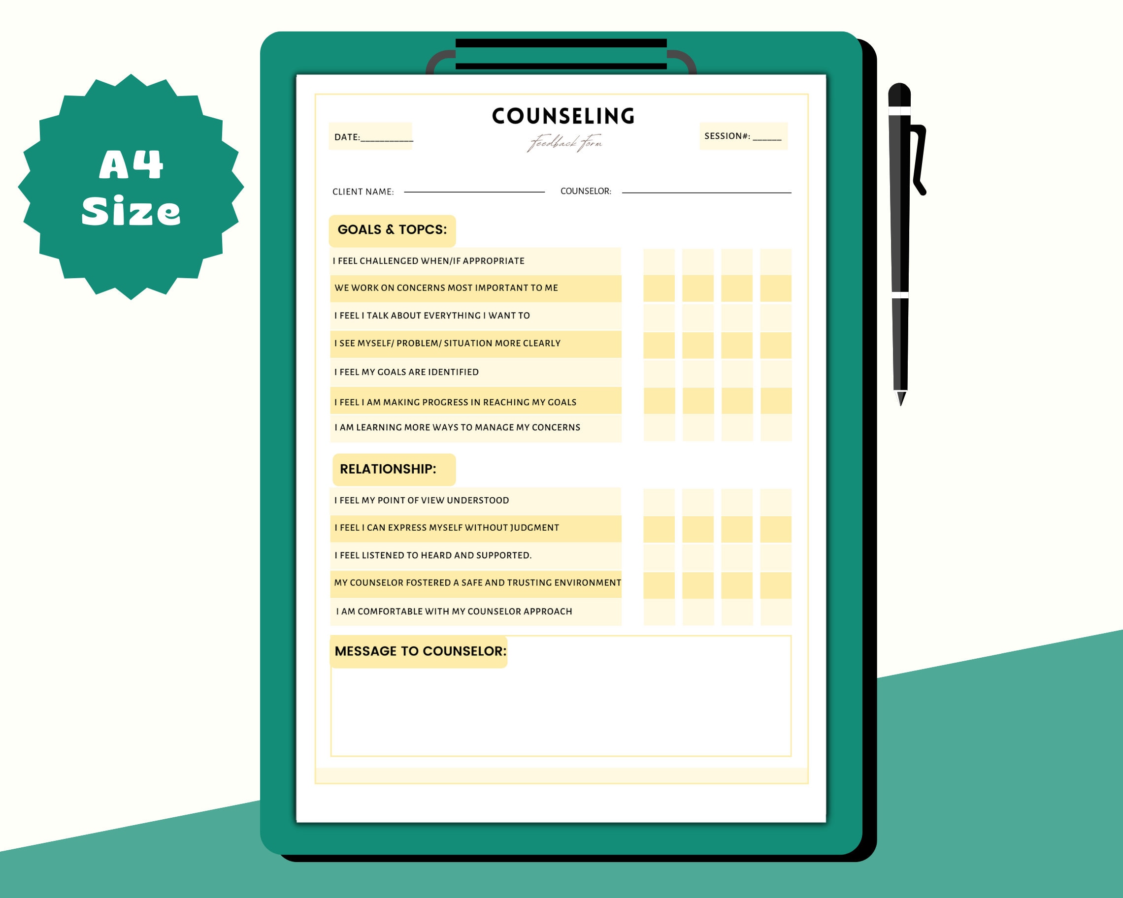 Counseling Feedback Form (yellow), Counseling Review Form, Client ...