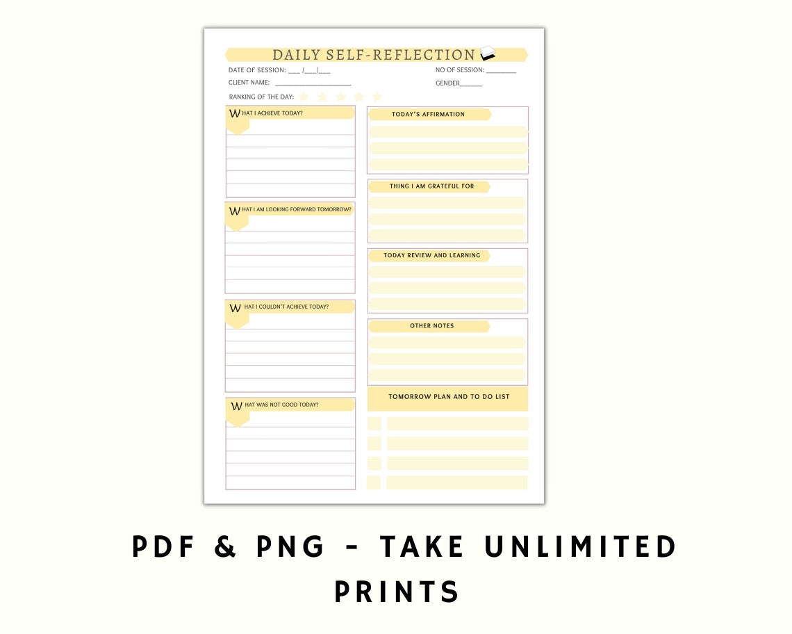 Self-reflection Note, Therapist Paperwork, Psychotherapy Notes ...