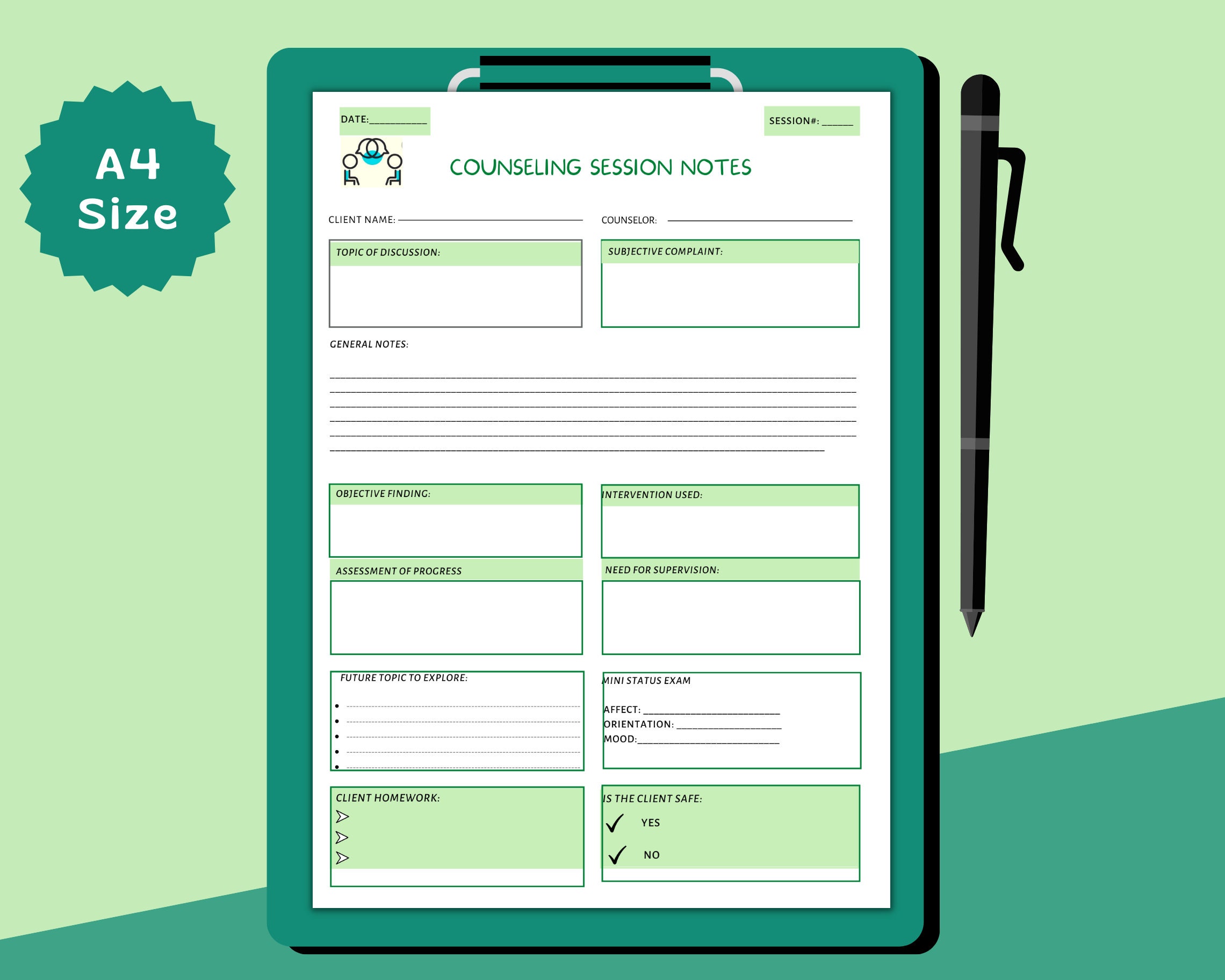 Counseling Session Notes Printable: Therapy Client Progress Forms ...