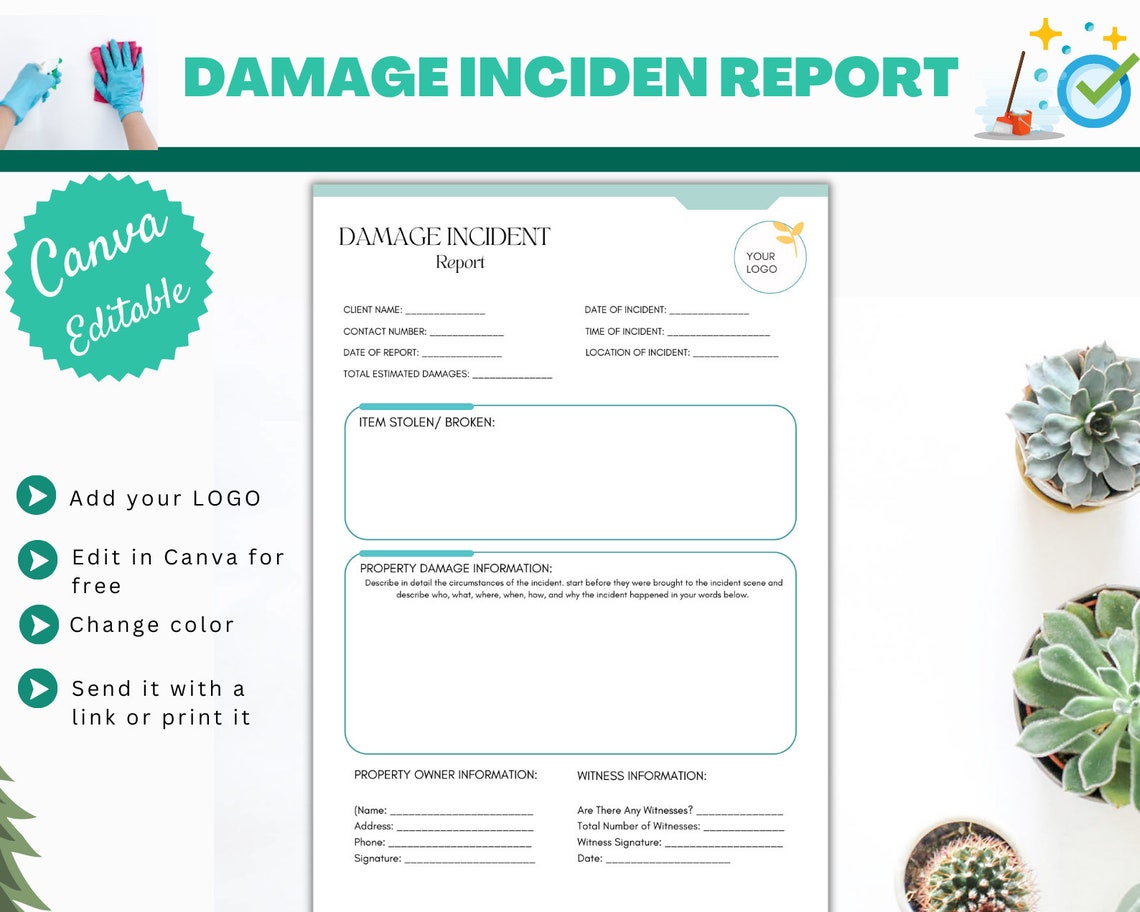 Damage Incident Report Template, Digital Report Template, Editable in ...