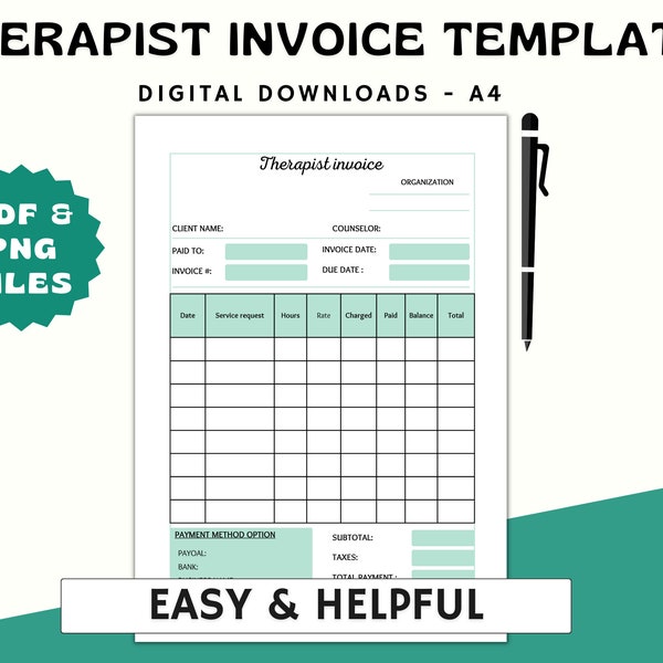 Therapy Invoice Template Etsy Ireland