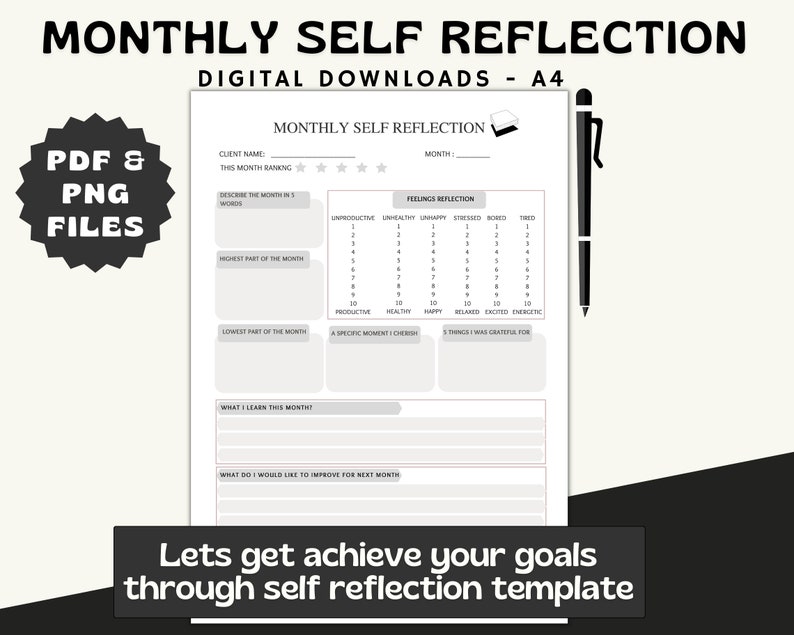 Monthly Self-reflection Planner Personal Growth - Etsy