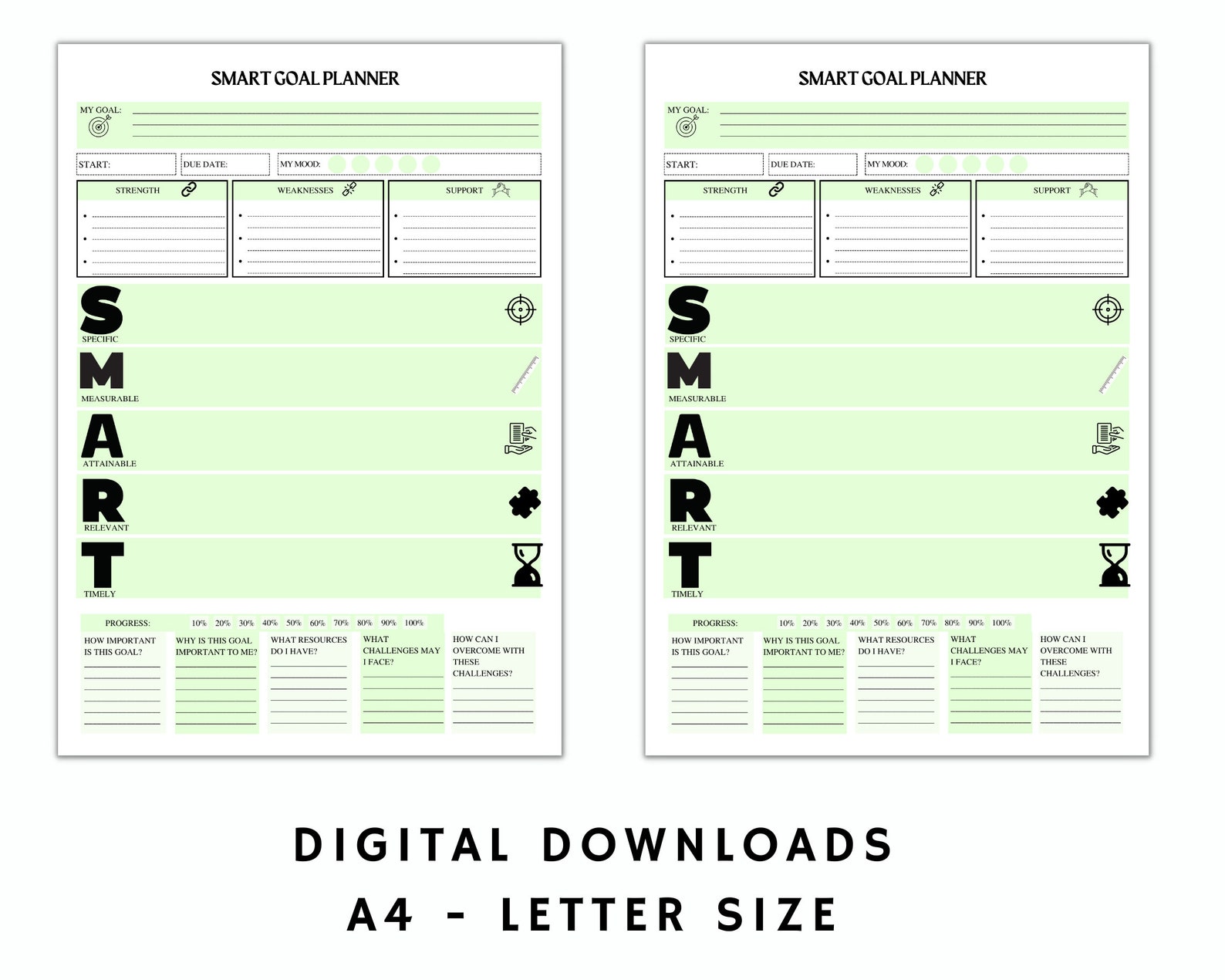 Smart Goal Planner Template (green), Therapist Tool for Goal Setting ...