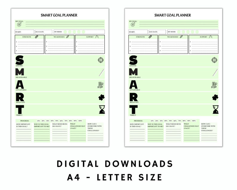 Smart Goal Planner Template (green), Therapist Tool for Goal Setting ...