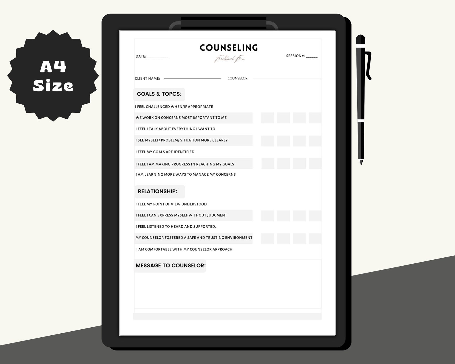 Counseling Feedback Form (gray), Counseling Review Form, Client ...