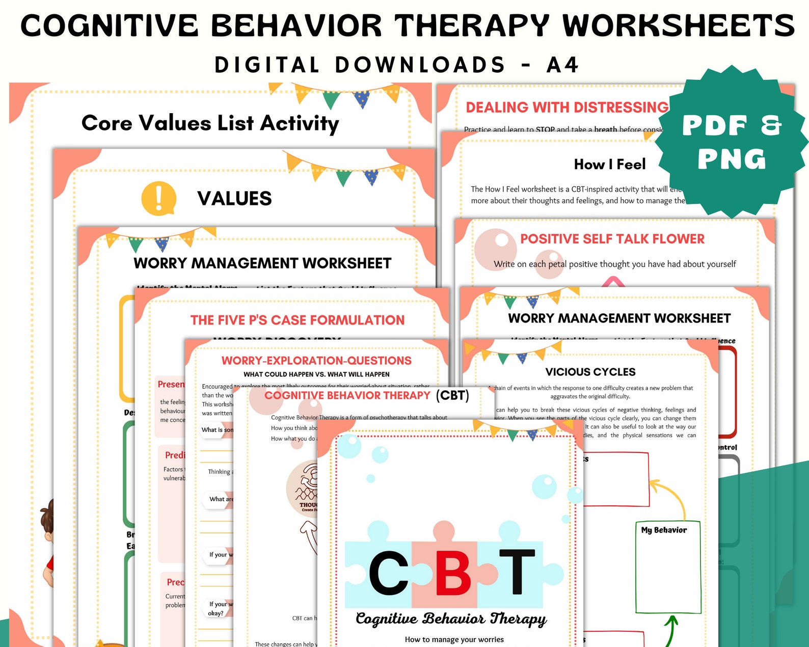CBT Anxiety Relief Worksheet, Kids Cognitive Behaviour Worries Therapy ...