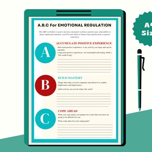 A.B.C for EMOTIONAL REGULATION Template, Anger Management, Stress ...
