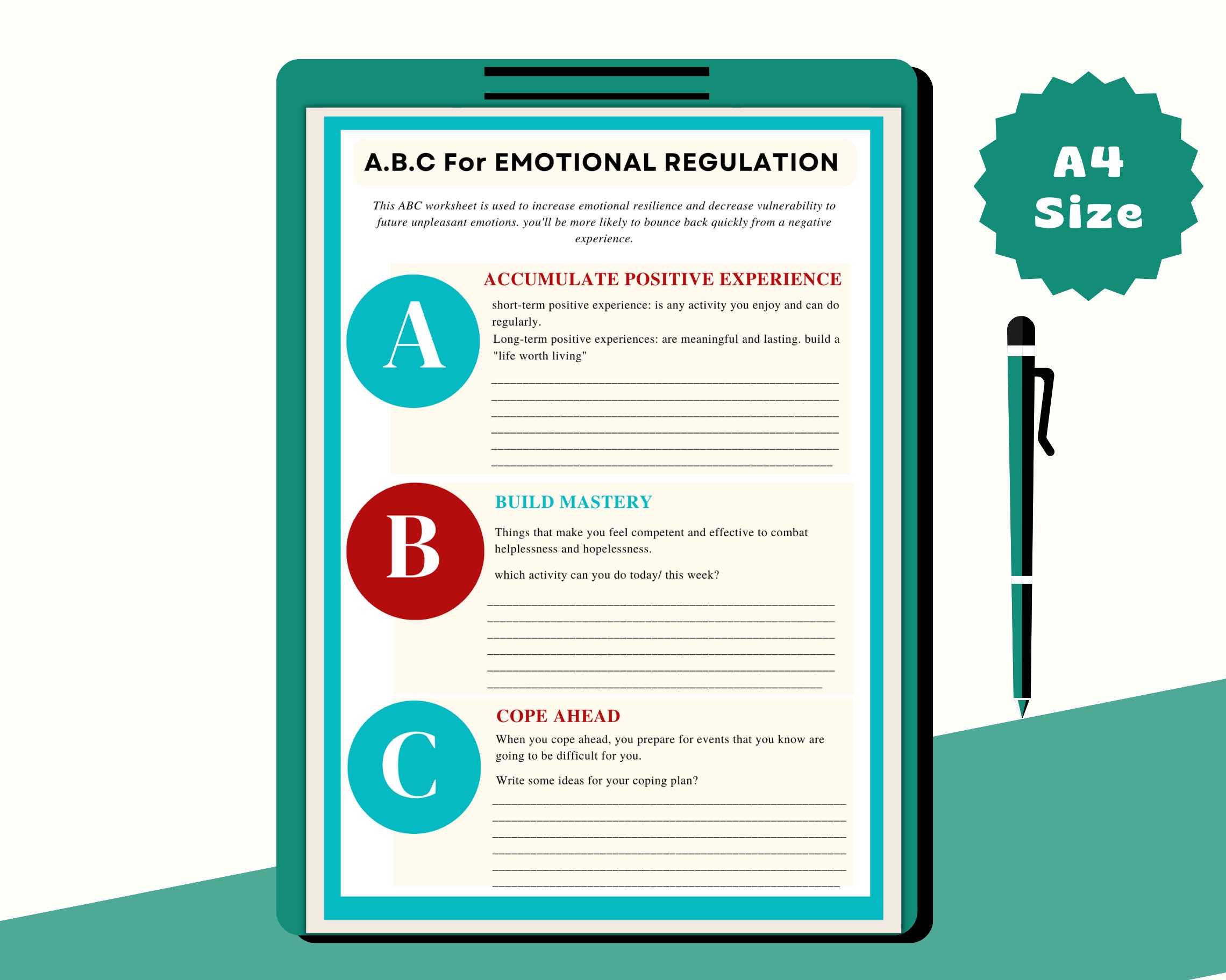 A.B.C for EMOTIONAL REGULATION Template, Anger Management, Stress ...