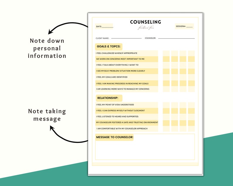 Counseling Feedback Form (yellow), Counseling Review Form, Client ...