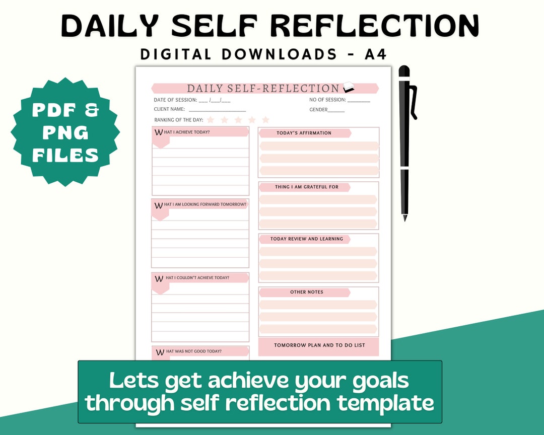 Pink Daily Reflection Form: Self-care Planner (printable Digital ...