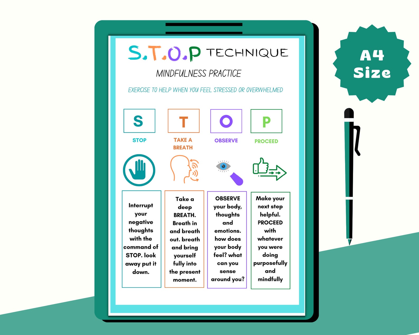 STOP Mindfulness Practice Template Improve Immune Function Improve ...